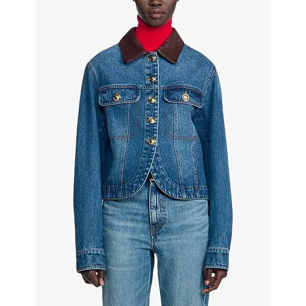 Sandro Leather-collar Denim Jacket