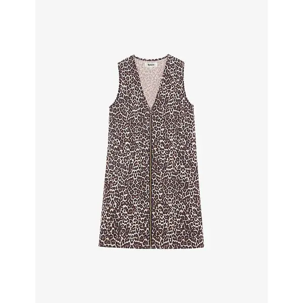 RO&ZO Leopard-print Zip-front Denim Mini Dress