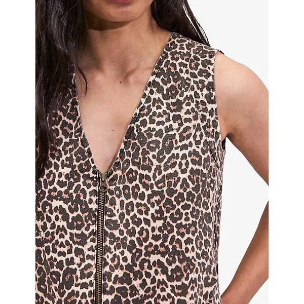 RO&ZO Leopard-print Zip-front Denim Mini Dress