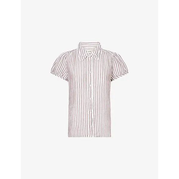ME+EM Me + Em Striped Cotton Blouse With Lace Trim