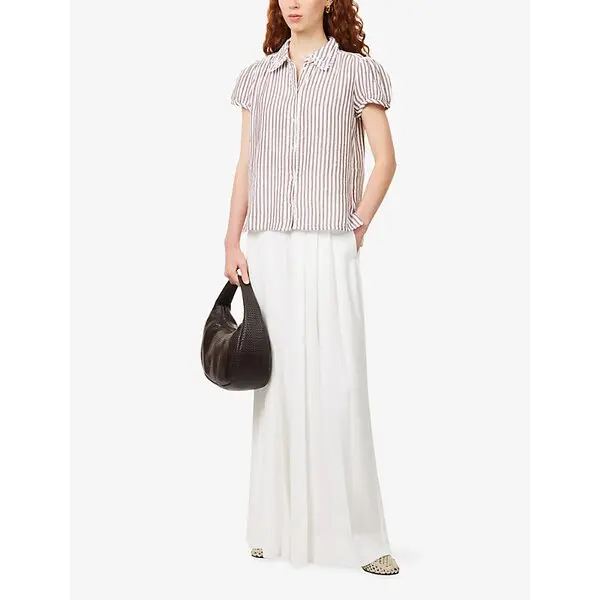 ME+EM Me + Em Striped Cotton Blouse With Lace Trim