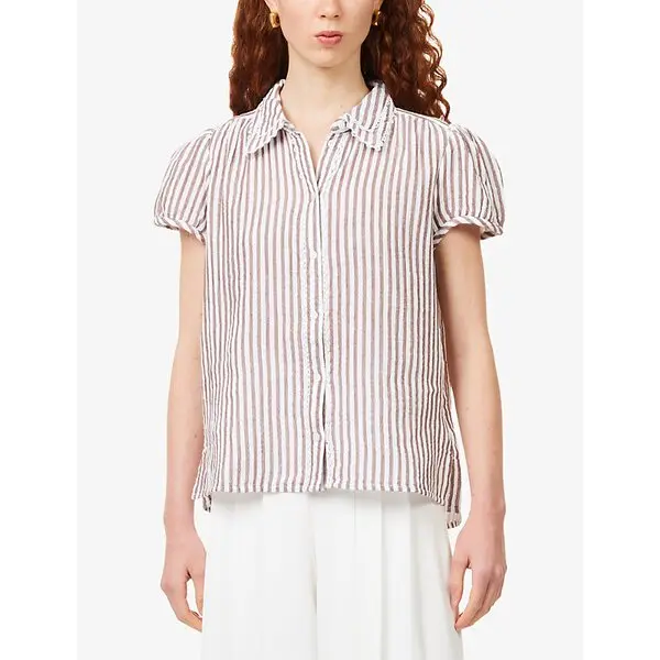 ME+EM Me + Em Striped Cotton Blouse With Lace Trim