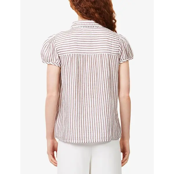 ME+EM Me + Em Striped Cotton Blouse With Lace Trim