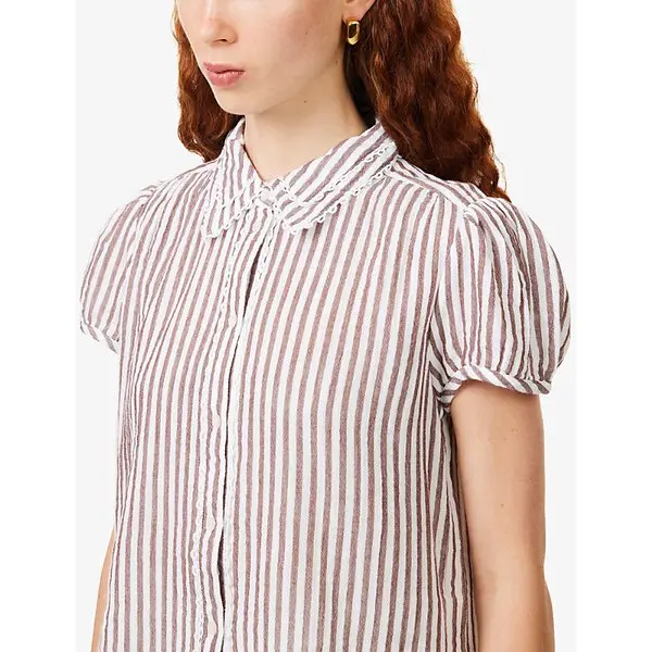 ME+EM Me + Em Striped Cotton Blouse With Lace Trim