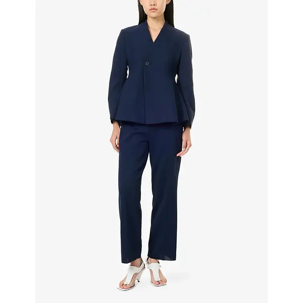 CFCL Milan Collarless Flared Knitted Jacket - Navy