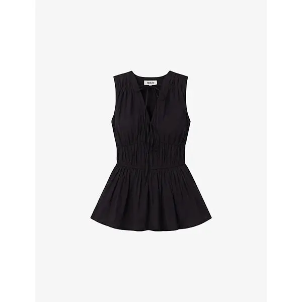 RO&ZO Tie-front Sleeveless Cotton-voile Peplum Top