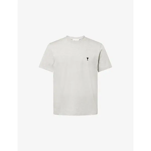 AMI Paris Logo-embroidered Cotton T-shirt - Gris Cendre Chine
