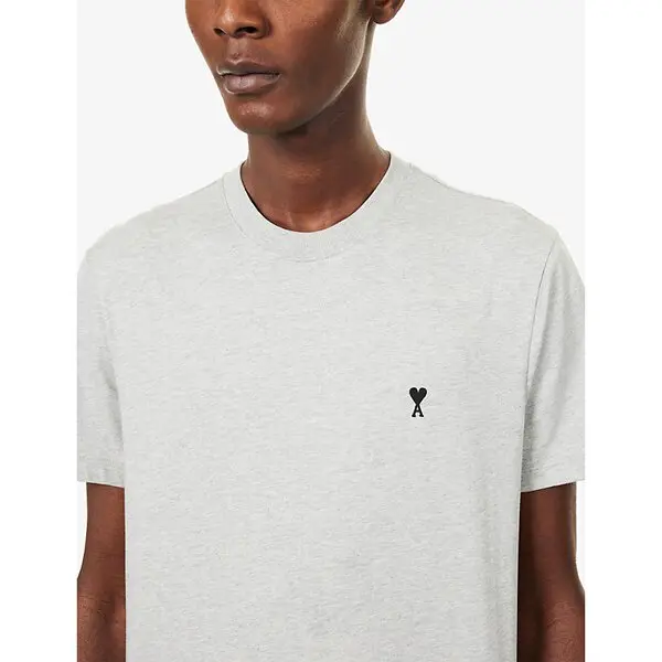 AMI Paris Logo-embroidered Cotton T-shirt - Gris Cendre Chine