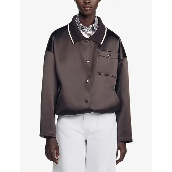Sandro Polo Collar Satin-look Jacket