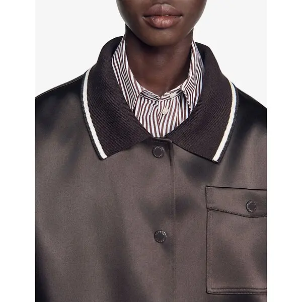 Sandro Polo Collar Satin-look Jacket