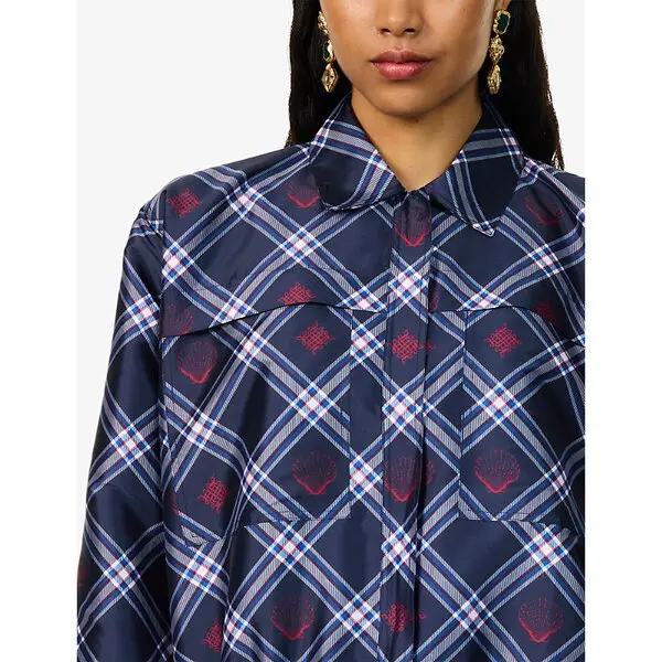 ARAM Checked Brand-print Shell Bomber Jacket