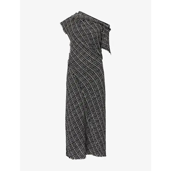 Erdem Asymmetric Checked Cotton-blend Maxi Dress - Black-white