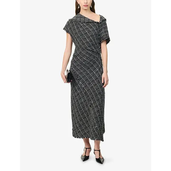 Erdem Asymmetric Checked Cotton-blend Maxi Dress