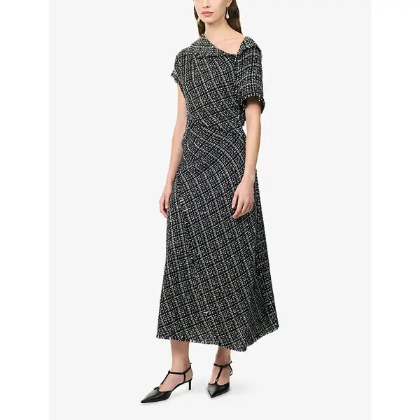 Erdem Asymmetric Checked Cotton-blend Maxi Dress