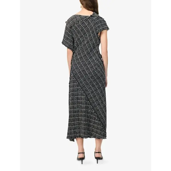 Erdem Asymmetric Checked Cotton-blend Maxi Dress