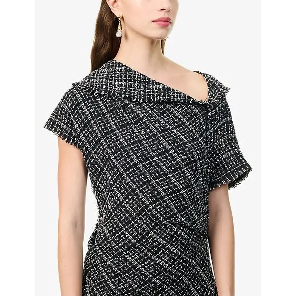 Erdem Asymmetric Checked Cotton-blend Maxi Dress