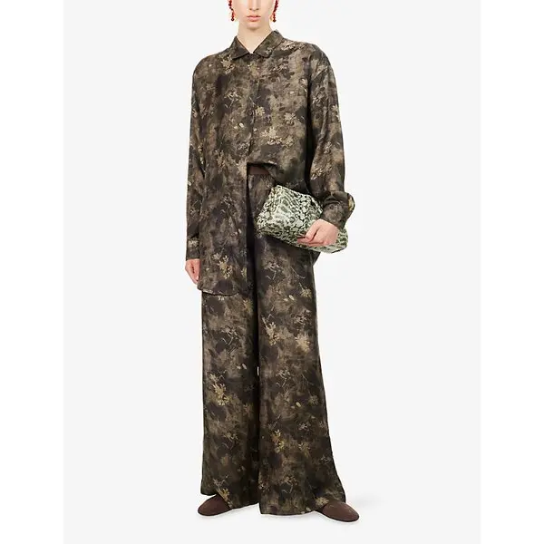 UMA WANG Wide-leg Floral Print Trousers - Green Grey