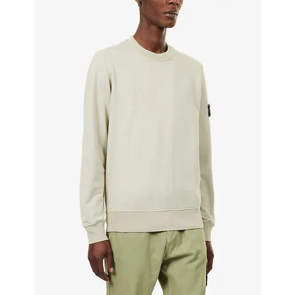 Stone Island 51 Crewneck Logo-patch Cotton Sweatshirt - Sand