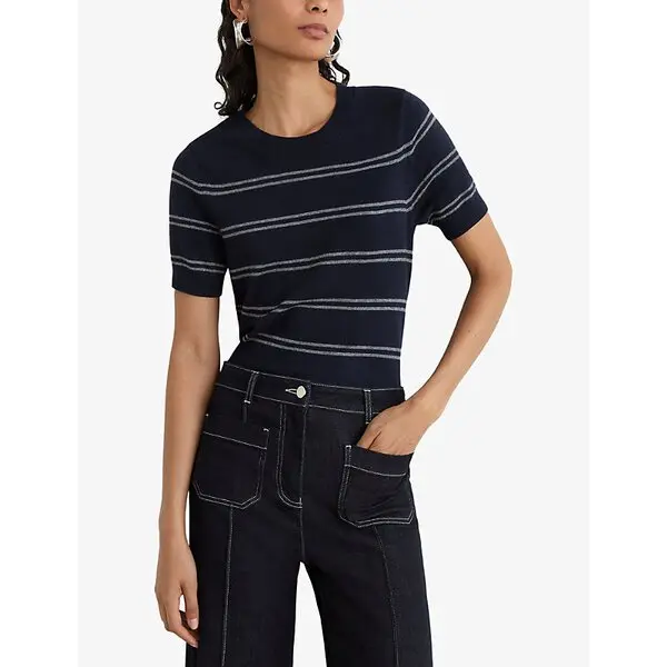 REISS Sabrina Striped Knitted T-shirt