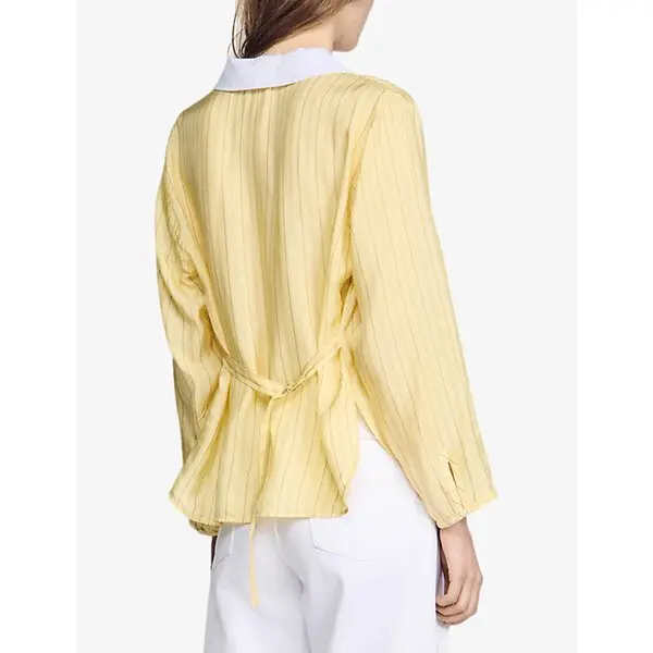 Sandro Striped Long-sleeve Cotton Top