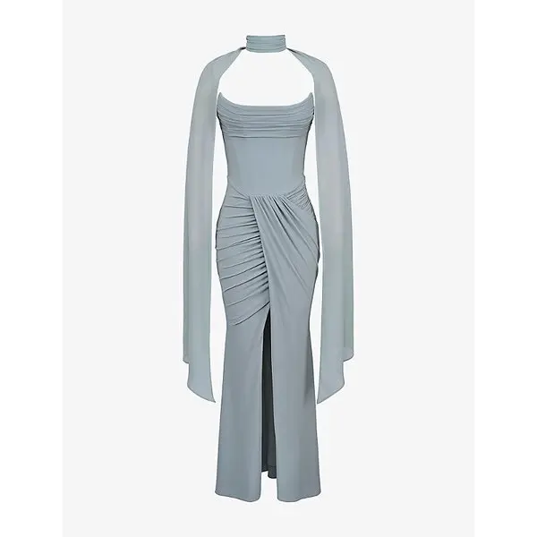 House Of Cb Portia Maxi Dress With Detachable Cape - Jade