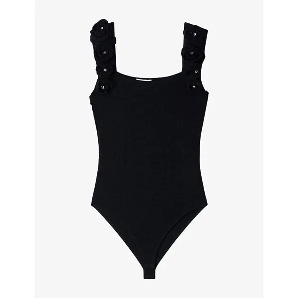 Sandro Floral-embellished Knitted Bodysuit