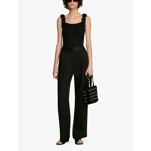 Sandro Floral-embellished Knitted Bodysuit