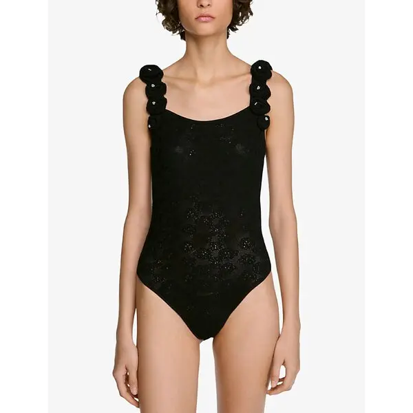 Sandro Floral-embellished Knitted Bodysuit