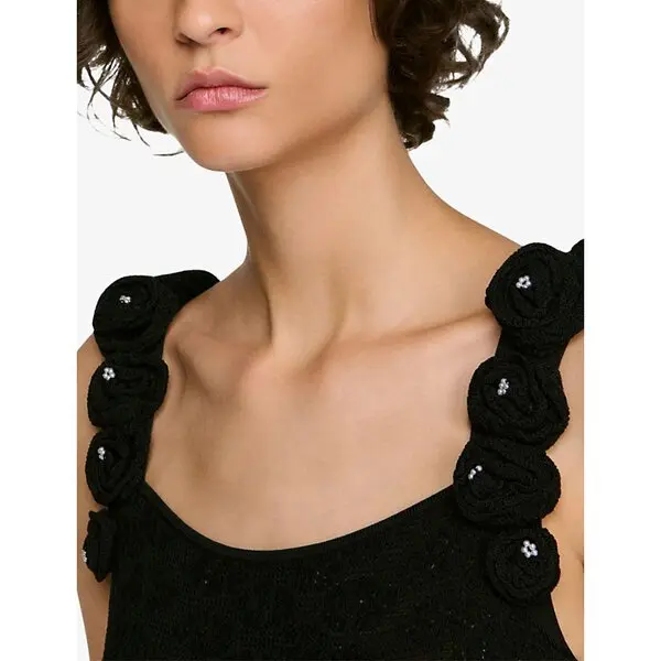 Sandro Floral-embellished Knitted Bodysuit