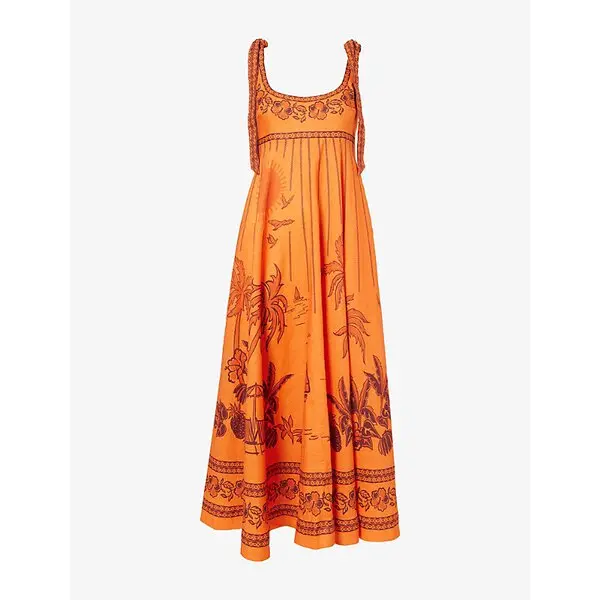 ALEMAIS Boathouse Printed Cotton Sundress - Orange