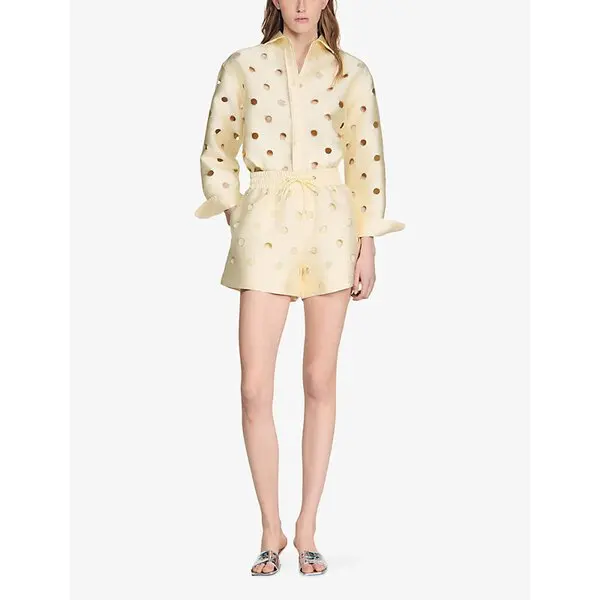 Sandro Embellished Tie-waist Woven Shorts - Vanilla