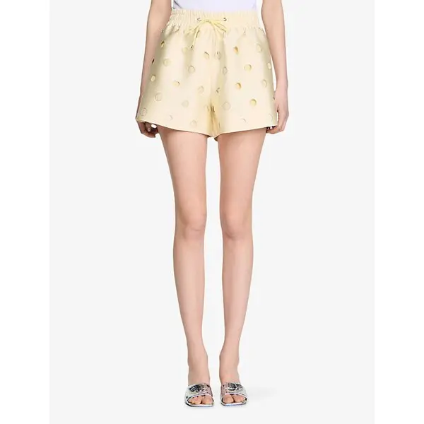 Sandro Embellished Tie-waist Woven Shorts - Vanilla