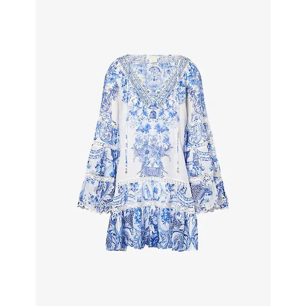 Camilla Ceramic Print Silk And Cotton Mini Dress