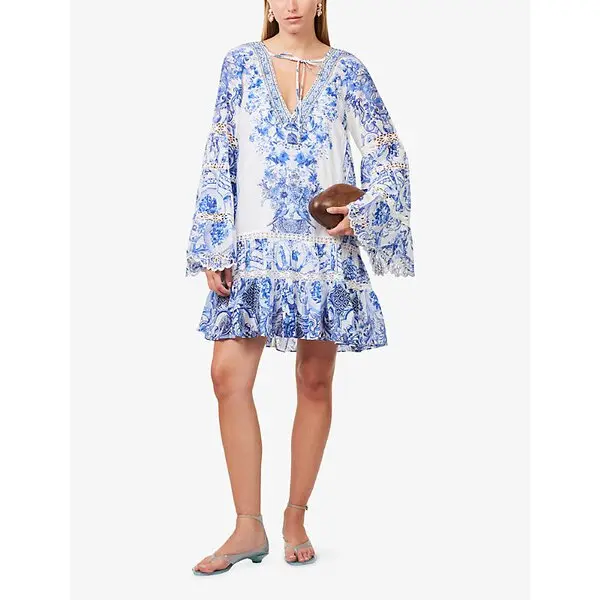 Camilla Ceramic Print Silk And Cotton Mini Dress