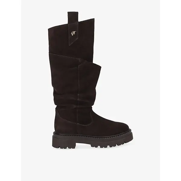 Steve Madden Kiona High-leg Flat Suede Boots - Dark Brown