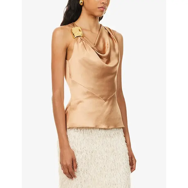 THE DROPPED COLLECTION Cowl-neck Sleeveless Silk Top
