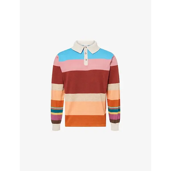 Paul Smith Colour-block Long-sleeve Cotton And Linen-blend Polo Xxl - Multi Coloured