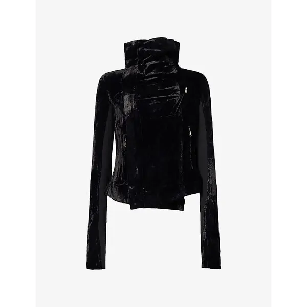 Rick Owens Biker High-neck Velvet Jacket - Black