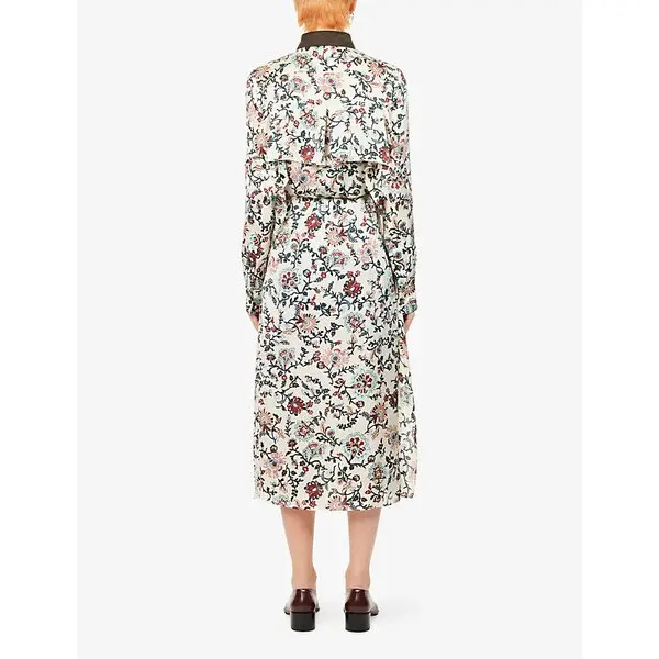 Sacai Floral Print Satin Collar Midi Dress