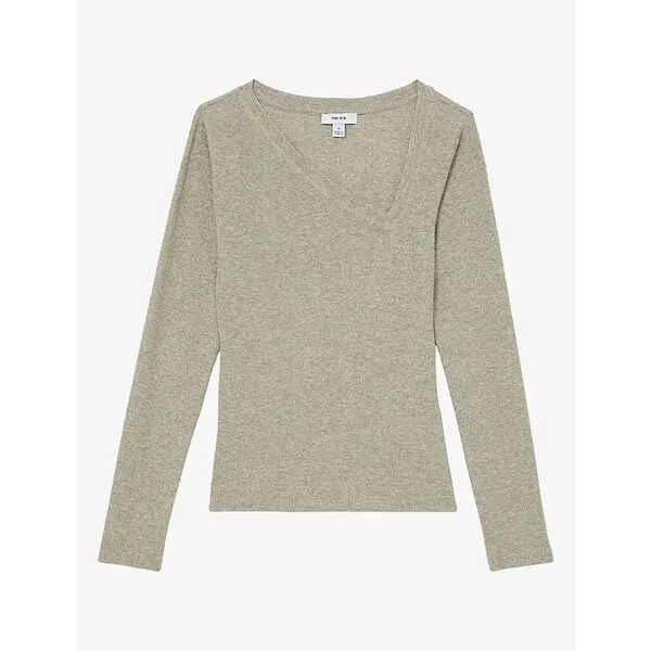 REISS Asymmetric Knitted Top With Metallic Finish