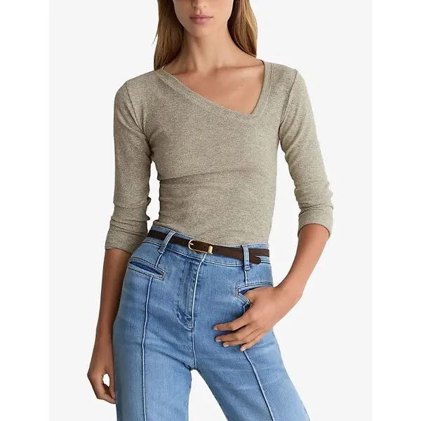REISS Asymmetric Knitted Top With Metallic Finish
