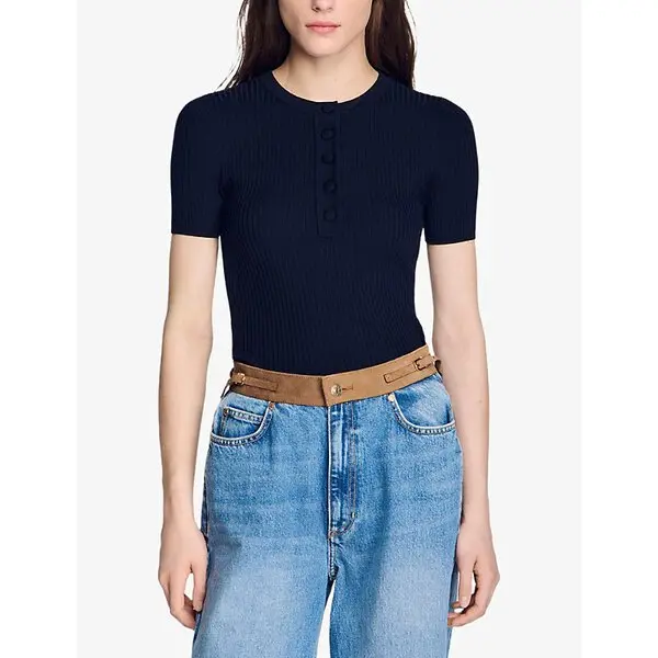 Sandro Short-sleeved Ribbed Knitted Jumper