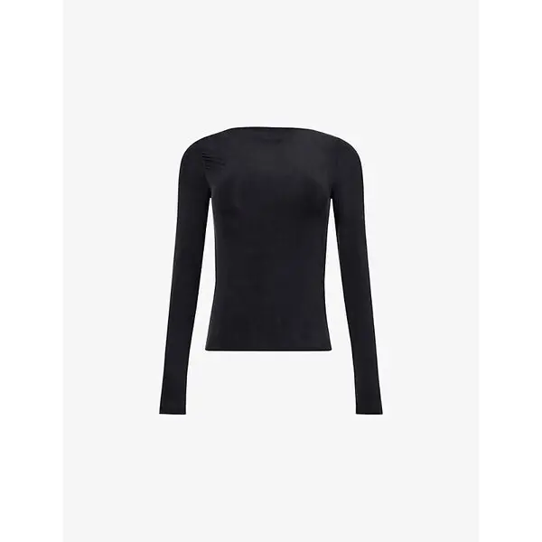 PEACHY DEN Kylie Long-sleeve Stretch-woven Top - Graphite
