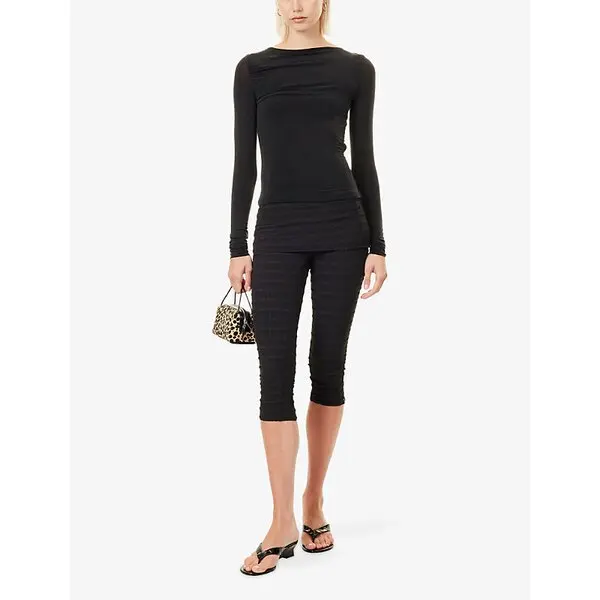 PEACHY DEN Kylie Long-sleeve Stretch-woven Top