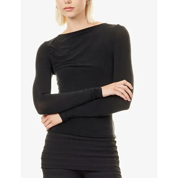 PEACHY DEN Kylie Long-sleeve Stretch-woven Top