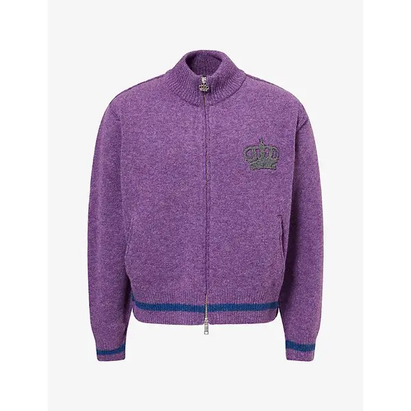 THAMES Logo Appliqué Zip-up Wool-blend Cardigan