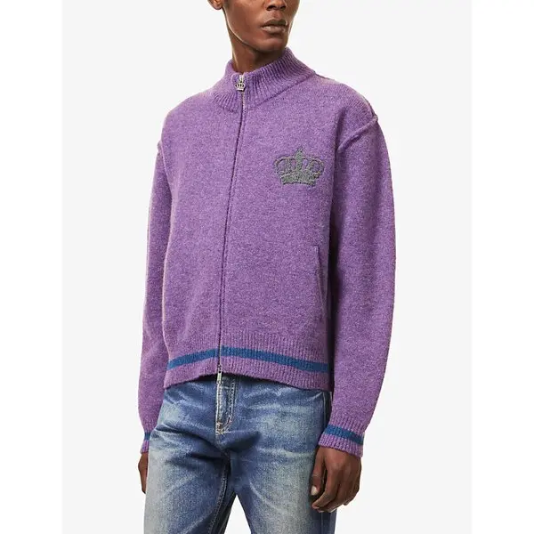 THAMES Logo Appliqué Zip-up Wool-blend Cardigan
