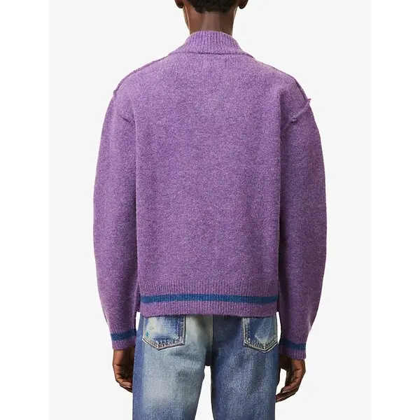 THAMES Logo Appliqué Zip-up Wool-blend Cardigan