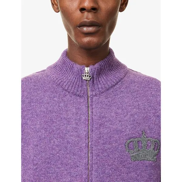 THAMES Logo Appliqué Zip-up Wool-blend Cardigan