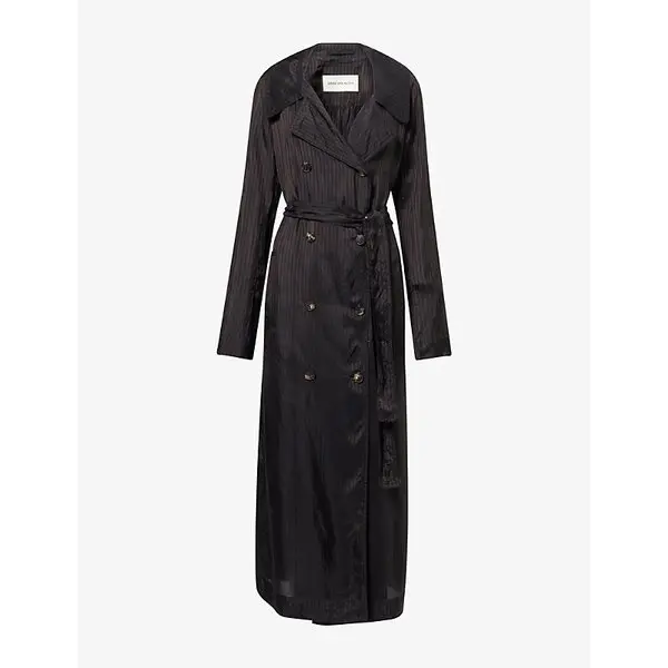 Dries Van Noten Rolana Stripe-pattern Cupro Trench Coat - Dark Brown